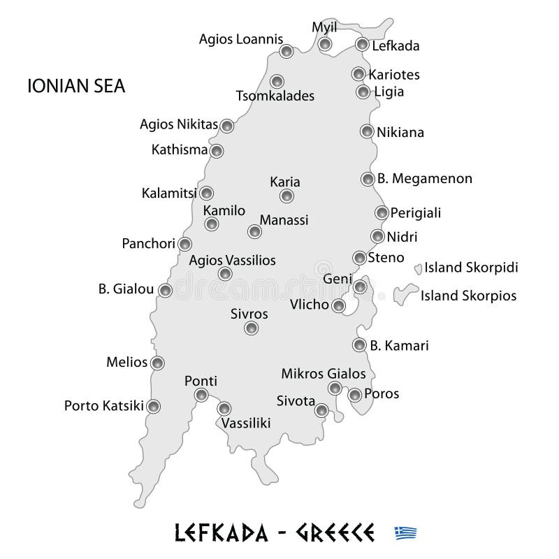 Island of Lefkada in Greece White Map Illustration Stock Vector ...