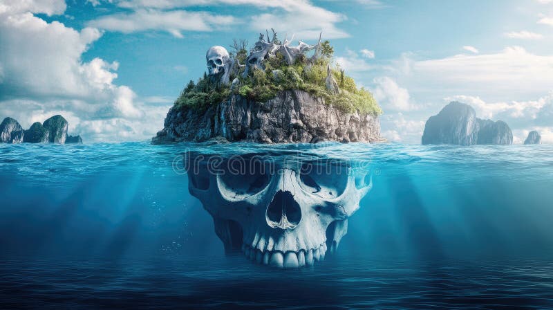 An Island in Made from Skull and Bones Surrounded by Deep Blue Water ...