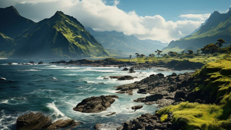 Island Mountain and Sea Ridge Terrain Stock Photo - Image of symbol ...