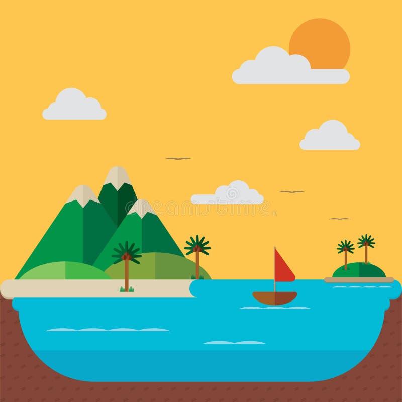 Island with Mountains Background. Vector Illustration Decorative ...