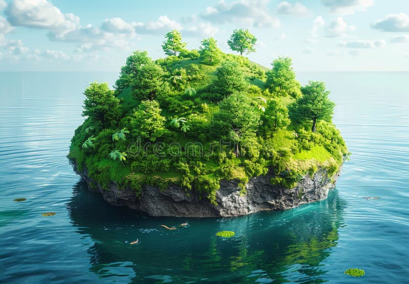 Island in the Ocean Covered with Lush Vegetation Stock Image - Image of ...