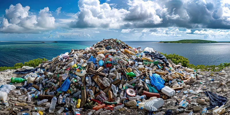 An Island in the Ocean Made of Garbage Stock Photo - Image of recycling ...