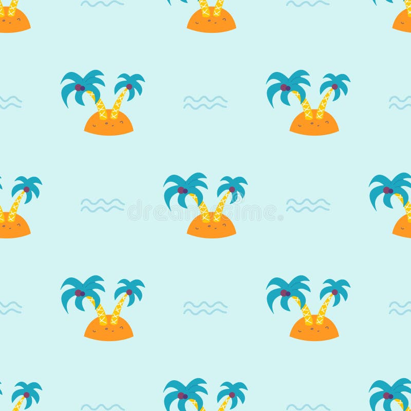 An Island with Palm Trees in the Sea, Vector Seamless Pattern Stock ...