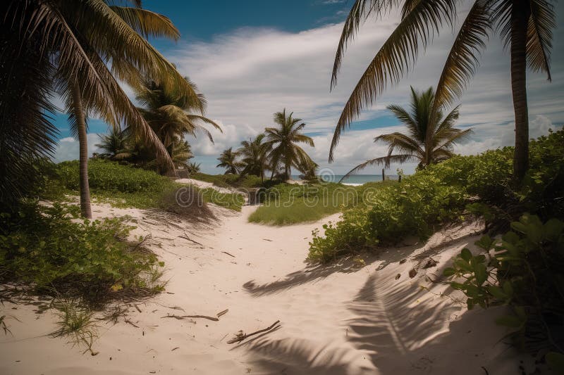 The Island with Palms, Path Leading To the Open Sea. Stock Illustration ...