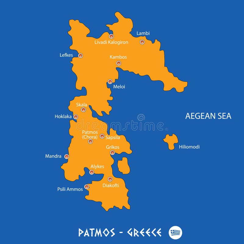 Island of Patmos in Greece Map Illustration in Colorful Stock Vector ...