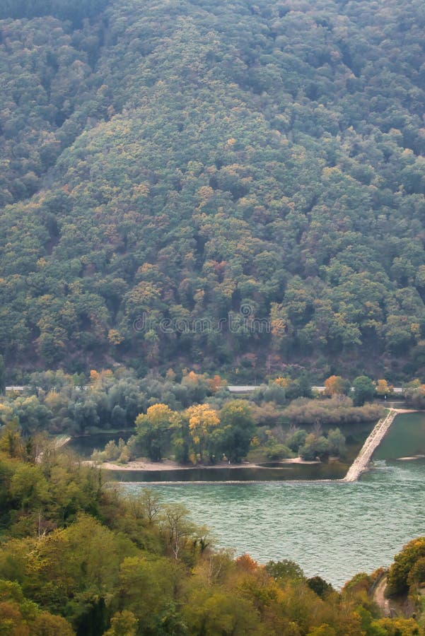 Island in the Rhine River Surrounded by Hills Stock Photo - Image of ...