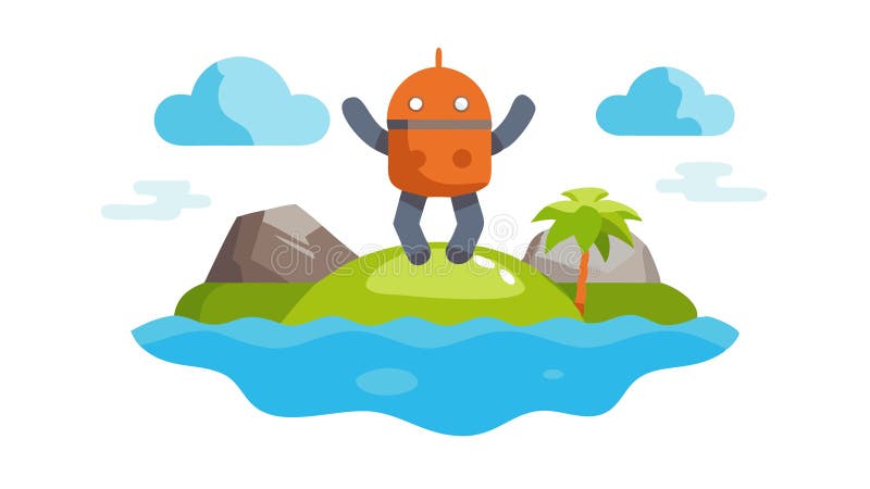 Island Robots, Remote AI Operations, Robotic Exploration, Vector Design ...
