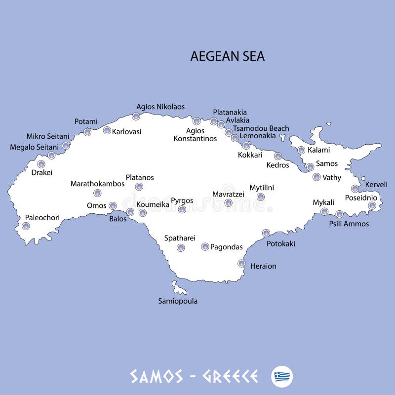 Island of Samos in Greece White Map Illustration Stock Vector ...