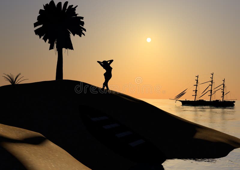 Island sunset shadows stock illustration. Illustration of boat - 29381852