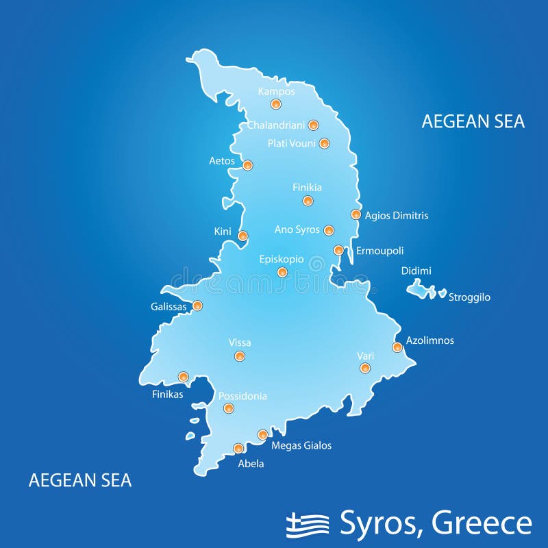 Island of Syros in Greece Map Illustration in Colorful Stock Vector ...