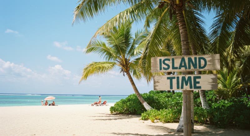 Island Time Sign on a Sunny Tropical Beach Stock Illustration ...