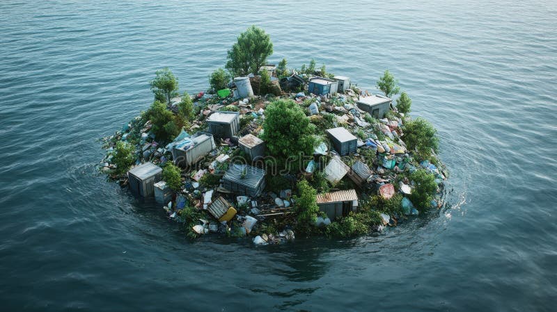 Trash Island in Ocean. Floating Waste, Pollution and Environmental ...