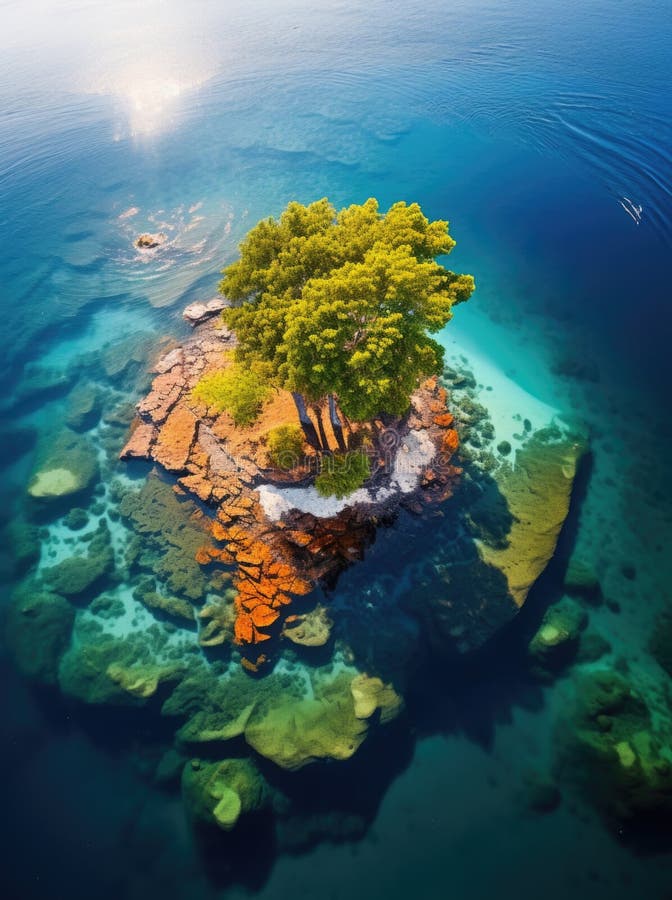 An Island with a Tree on Top of it. AI Stock Image - Image of blue ...