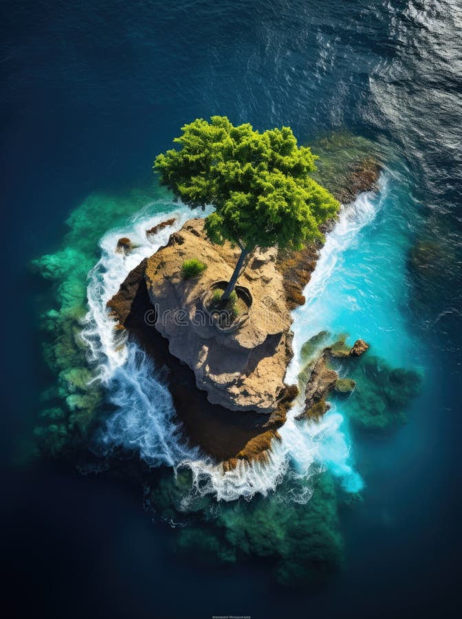 An Island with a Tree on Top of it. AI Stock Photo - Image of island ...