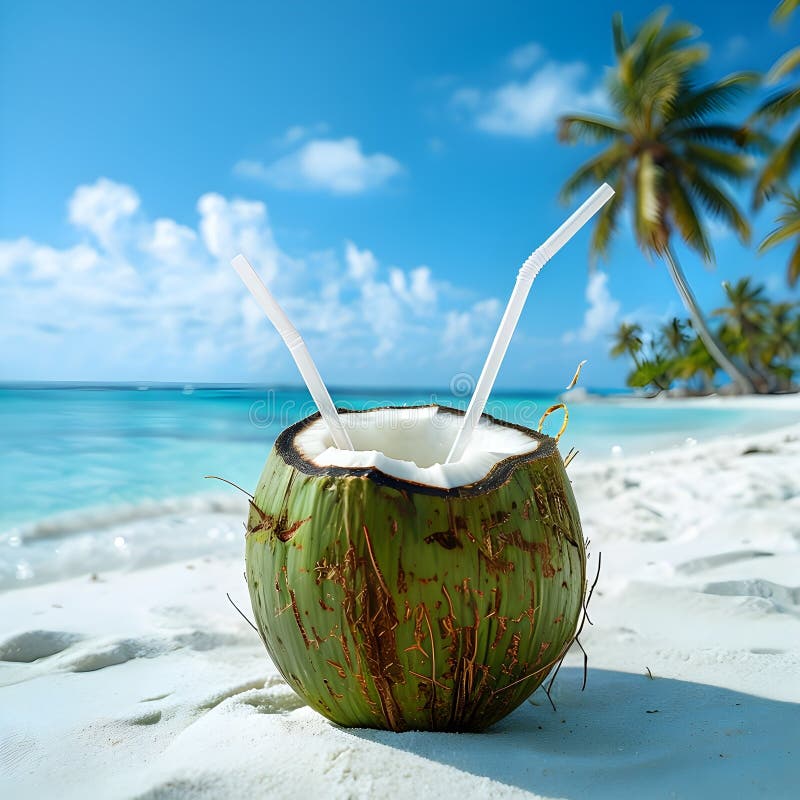 Island Vibes: Fresh Coconut Amidst Paradise Stock Photo - Image of ...