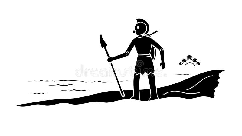 Island Warrior: Ancient Hunter Primitive Lifestyle, Vector Design ...