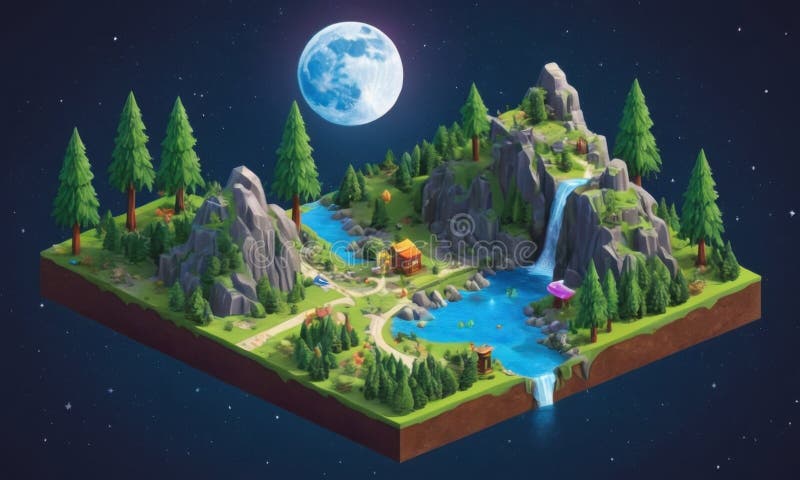 Island with Waterfall, Tropical Paradise Scene, Nature Scenery Stock ...