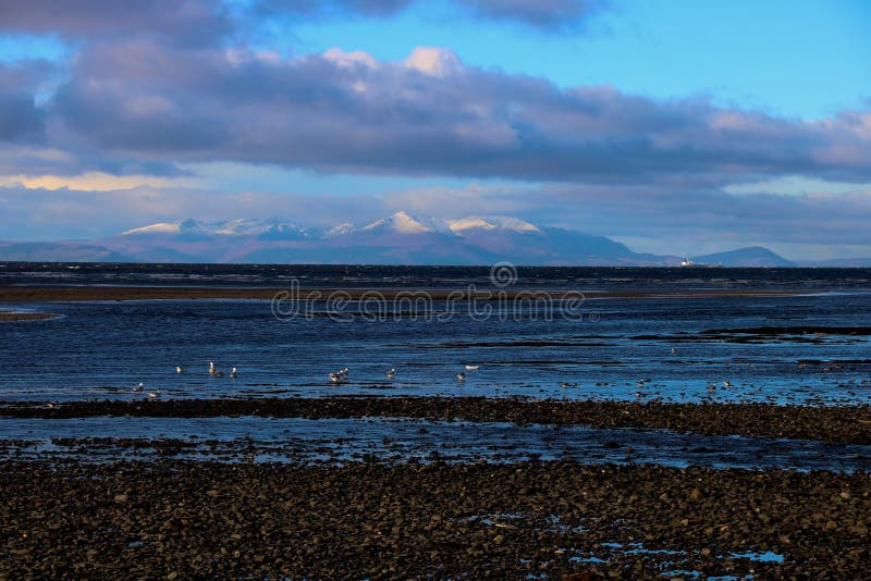 View of Isle of Arran through Parapet Wall at Ayr Seafront Scotland ...