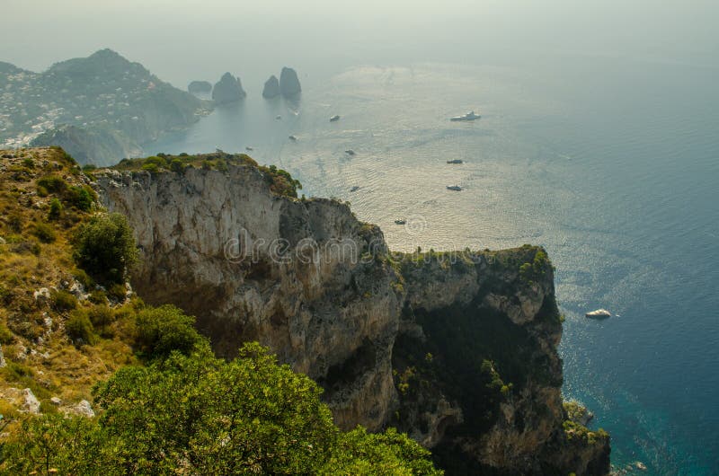 Isle of Capri with a Busy Mediterranean Bay. Stock Photo - Image of ...