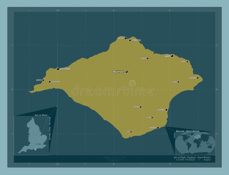 Isle of Wight, England - Great Britain. Solid. Labelled Points O Stock ...