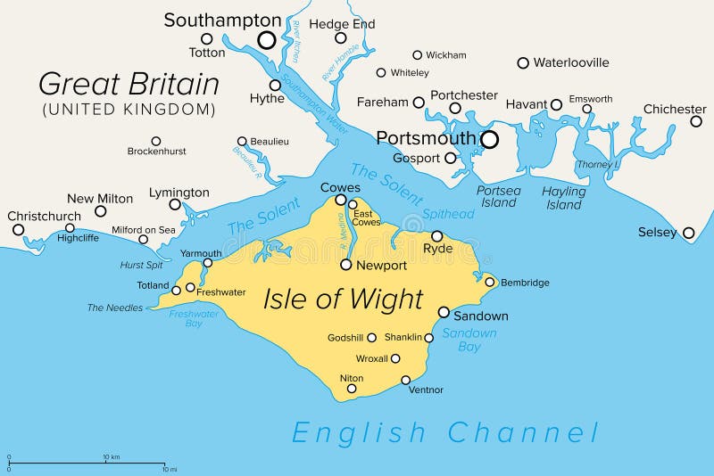 Isle of Wight and Surroundings, Political Map Stock Illustration ...