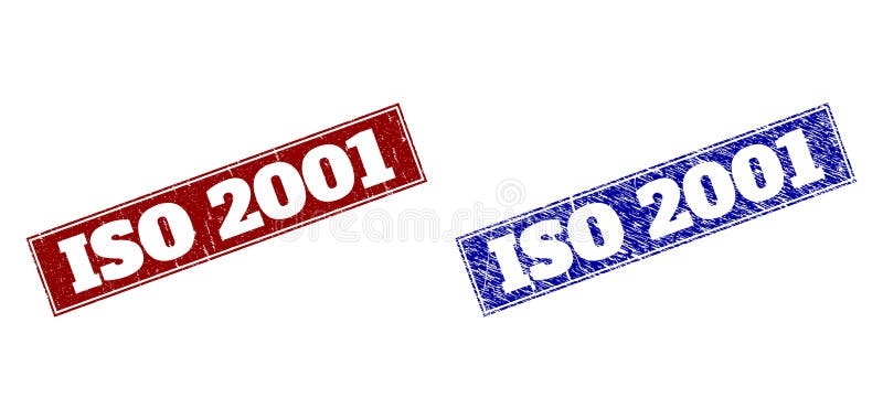 ISO 2001 Blue and Red Rectangle Seals with Distress Textures Stock ...
