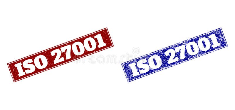 ISO 27001 Blue and Red Rectangle Seals with Distress Textures Stock ...