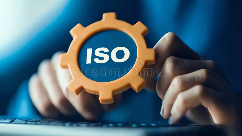 ISO Certification Concept with Gear Symbol Held by Hands Over a ...