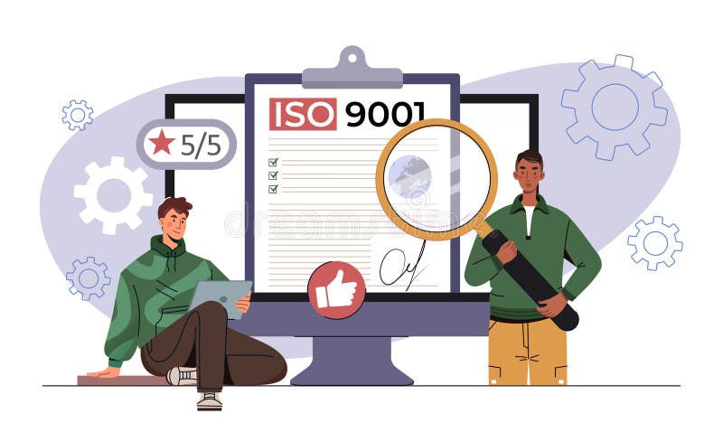 ISO 9001 Certification Concept Scene. Vector Illustration Stock Vector ...