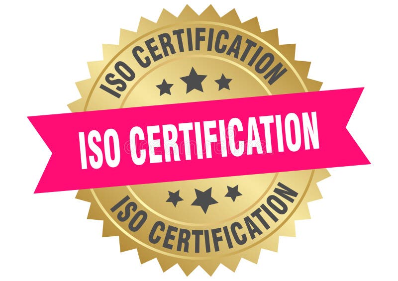 Iso Certification. Iso Certification Round Pink and Gold Label Isolated ...