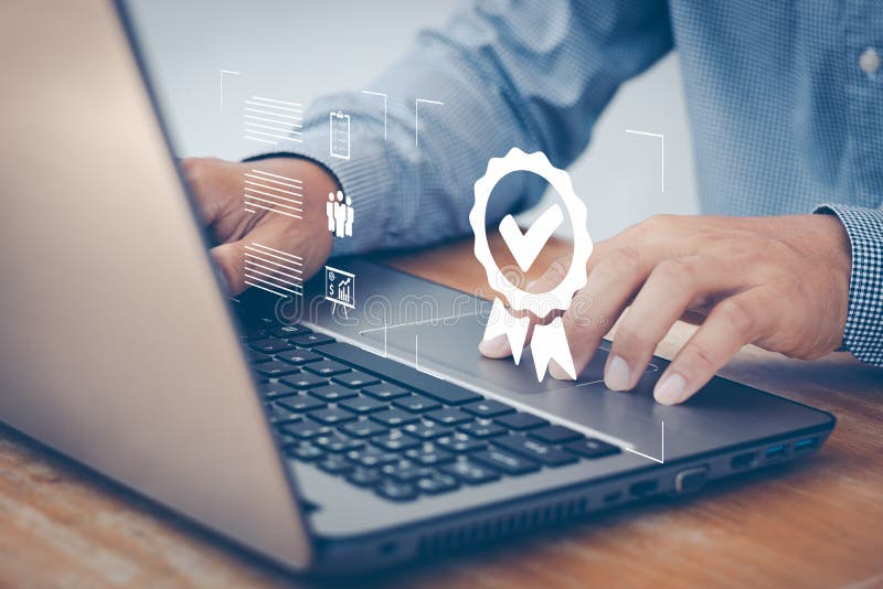 ISO Certification and Standardization Concept. Business Person Working ...