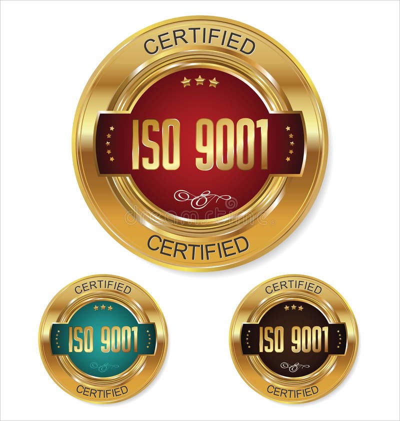 ISO 9001 Certified Golden Badge Collection Stock Illustration ...