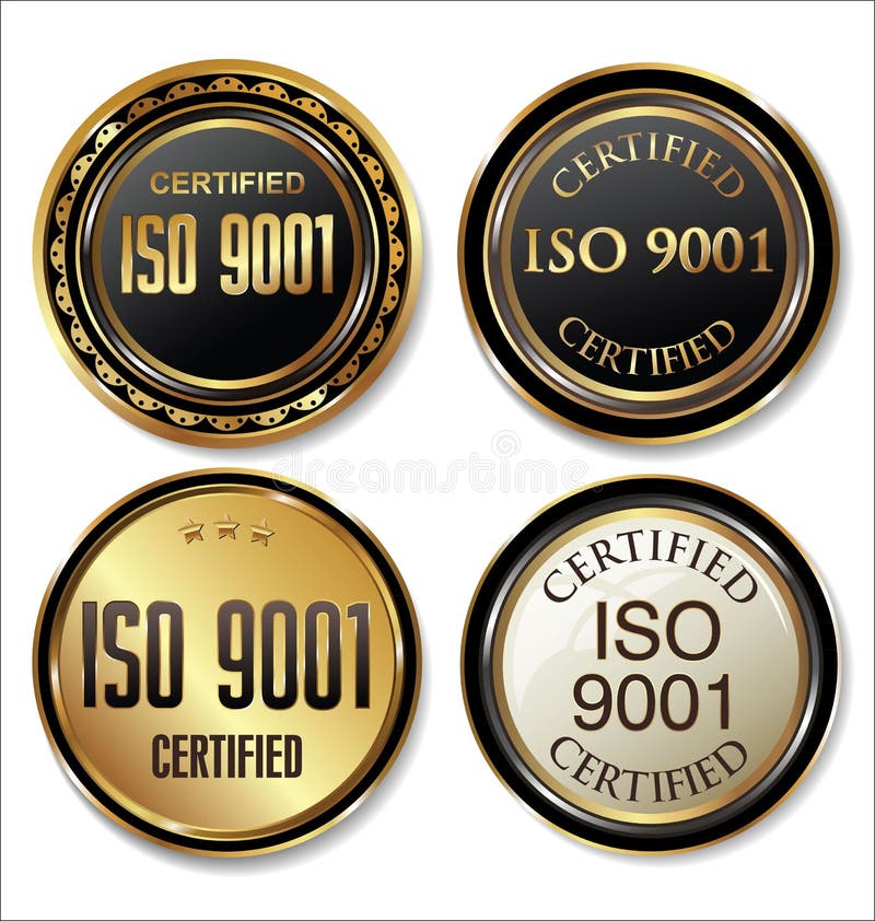 ISO 9001 Certified Golden Badge Collection Stock Illustration ...