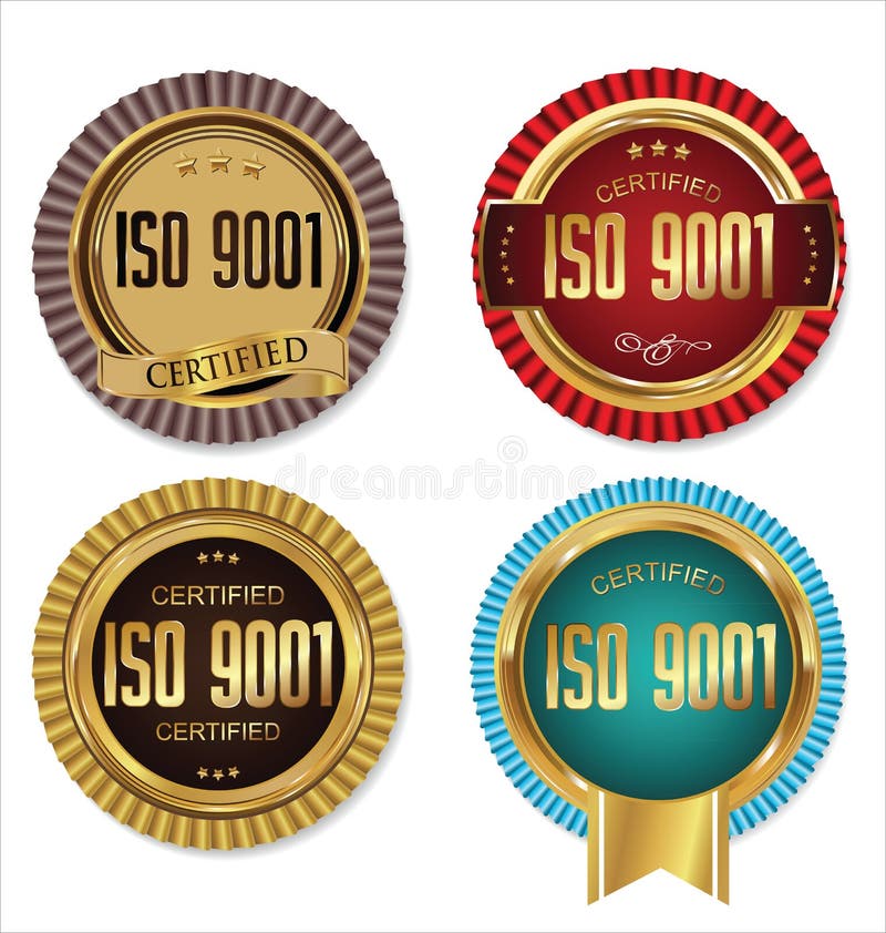 ISO 9001 Certified Golden Badge Collection Stock Illustration ...