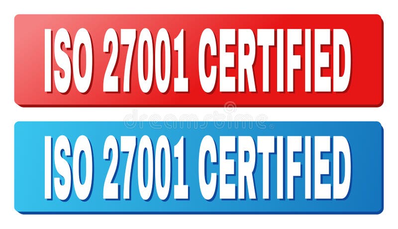 ISO 27001 CERTIFIED Text on Blue and Red Rectangle Buttons Stock Vector ...