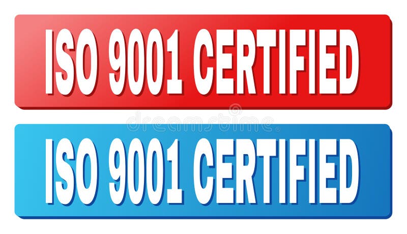 ISO 9001 CERTIFIED Title on Blue and Red Rectangle Buttons Stock Vector ...