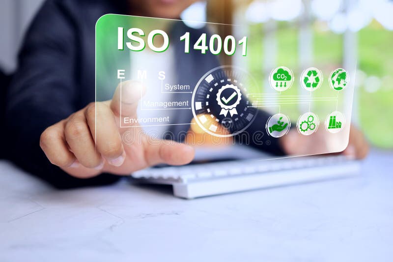 ISO 14001 Concept with Businessman Pointing on Environment Management ...