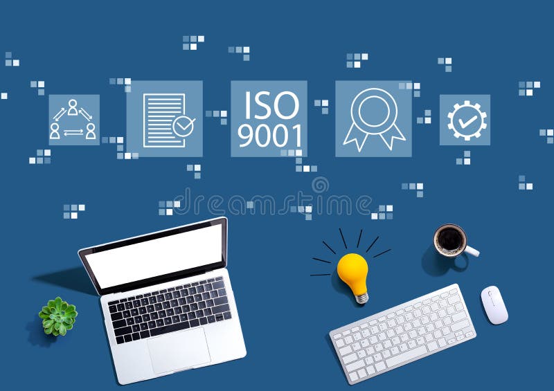 ISO 9001 Concept with Computers with a Light Bulb Stock Illustration ...