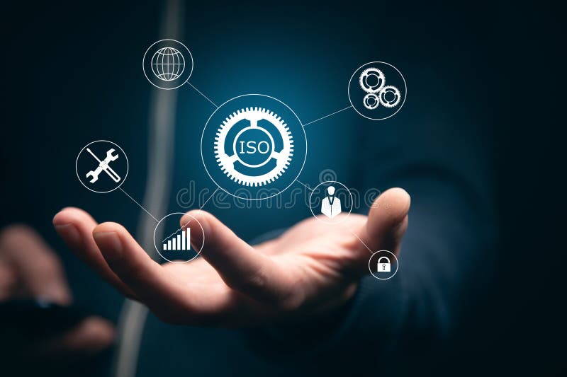 ISO Concept with Man Holding Phone Stock Photo - Image of system ...