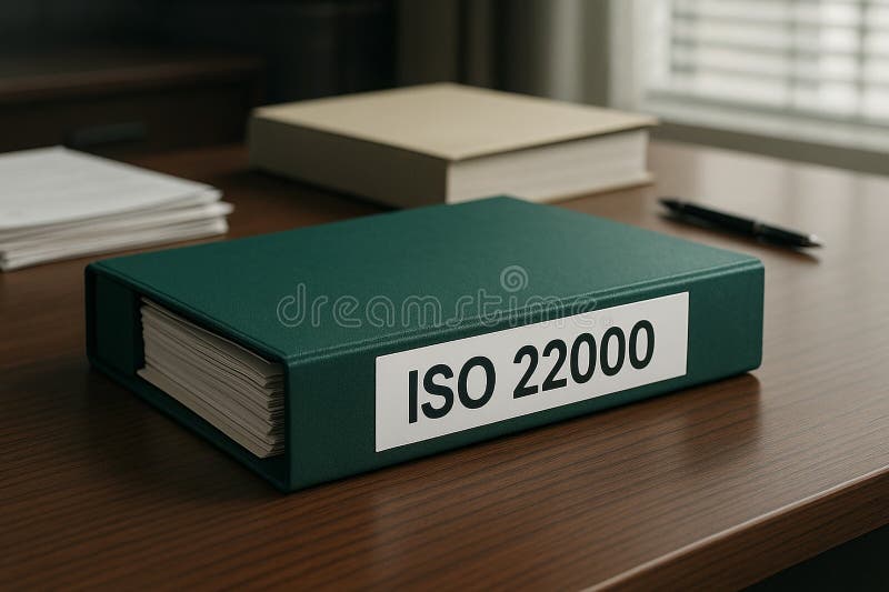 ISO 22000 Documentation Folder on Office Desk Representing Food Safety ...