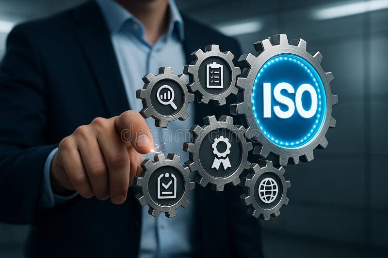 ISO 14001 Environmental Management System EMS Illustrated with Glowing ...