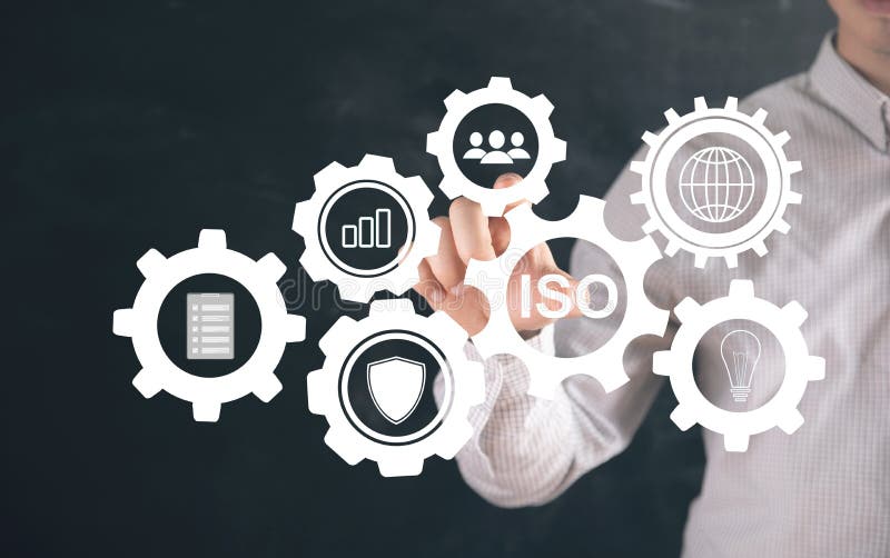 ISO and Gear Icons. Working Mechanism Stock Image - Image of finger ...