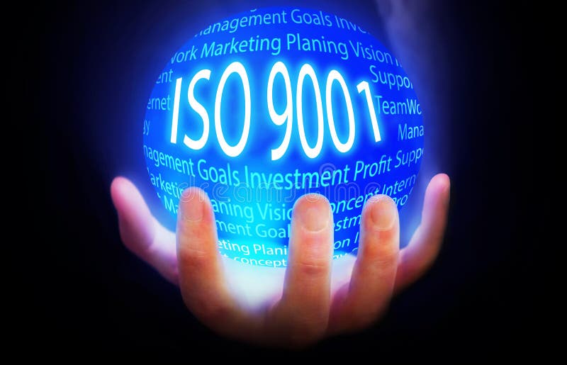 ISO 9001 Globe Blue Background Plan Color Stock Illustration ...