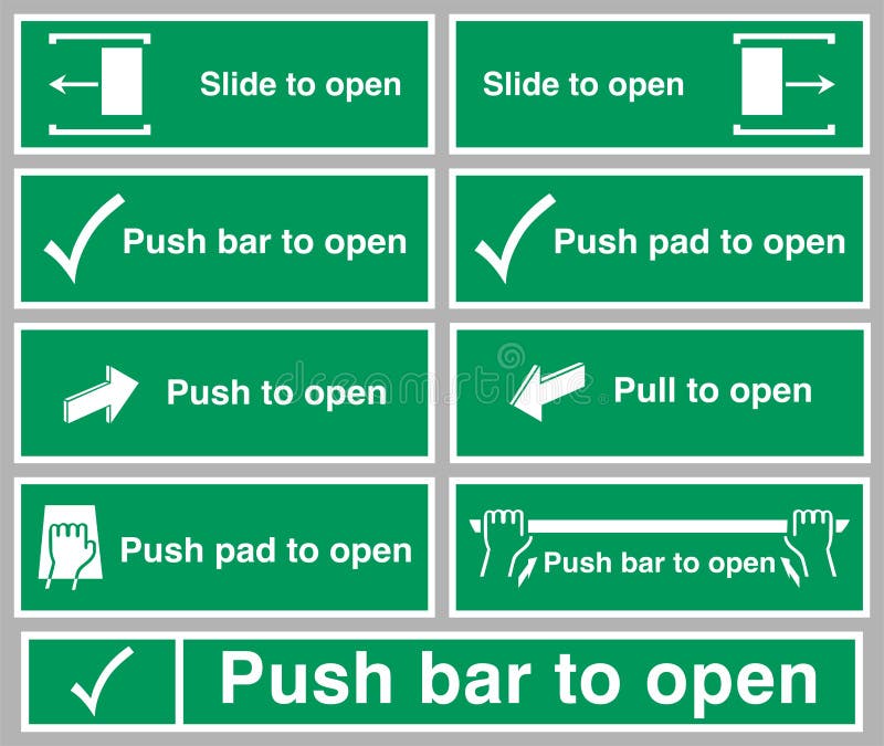 ISO 7010 Graphical Symbols for Slide Pull Push To Open Stock Vector ...