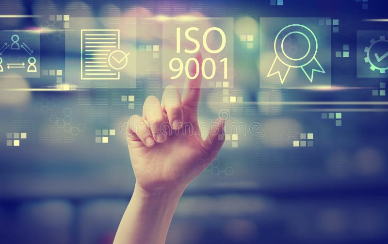 ISO 9001 with Hand Pressing a Button Stock Image - Image of certificate ...