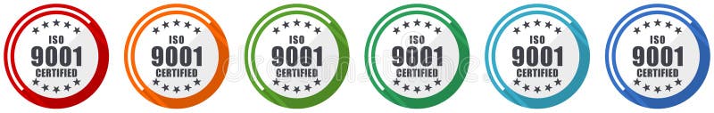 Iso 9001 Icon Set, Red, Blue, Green and Orange Flat Design Web Buttons ...