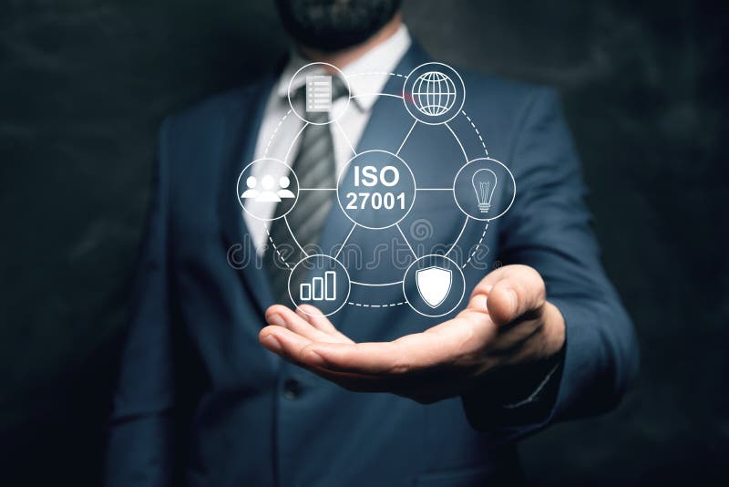 ISO 27001 and icons stock image. Image of product, award - 257762939