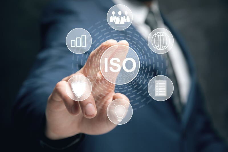 ISO and Icons on a Virtual Screen Stock Photo - Image of system ...