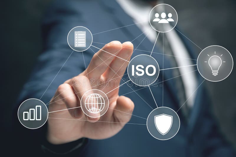 ISO and Icons on a Virtual Screen Stock Photo - Image of certified ...