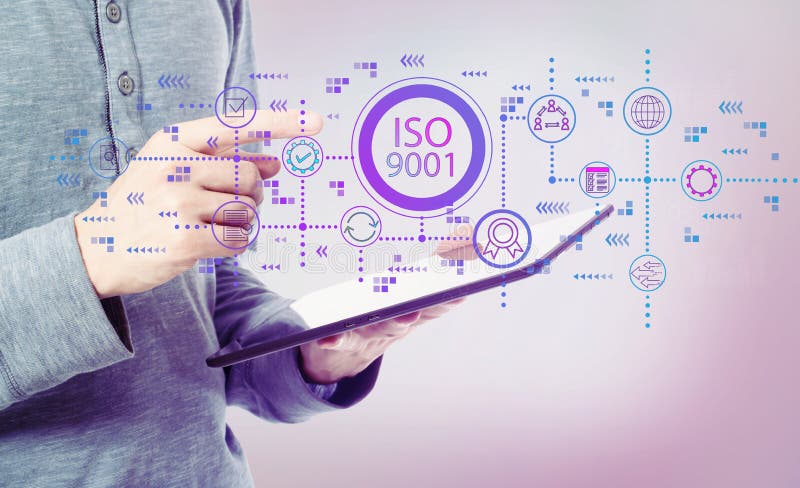 ISO 9001 with Man Holding a Tablet Stock Image - Image of icon, quality ...